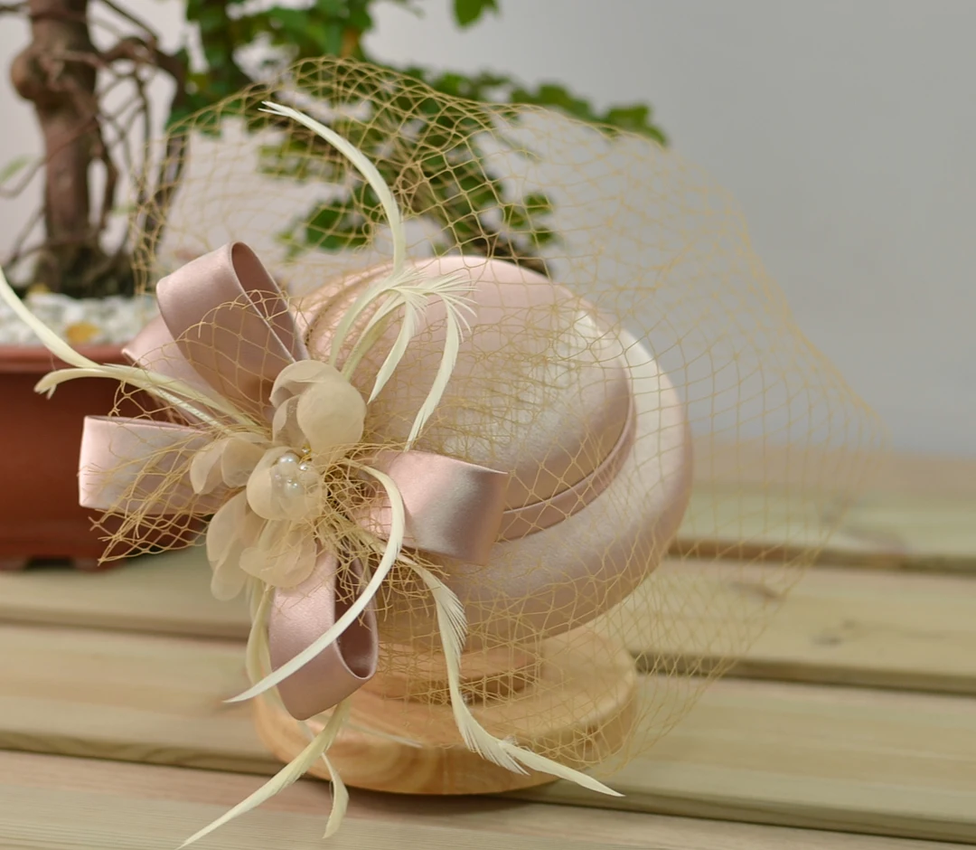 Bowknot-Flower-Bridal-Hat-With-Veil-Short-Mesh-Weddings-Hat-for-Bride ...