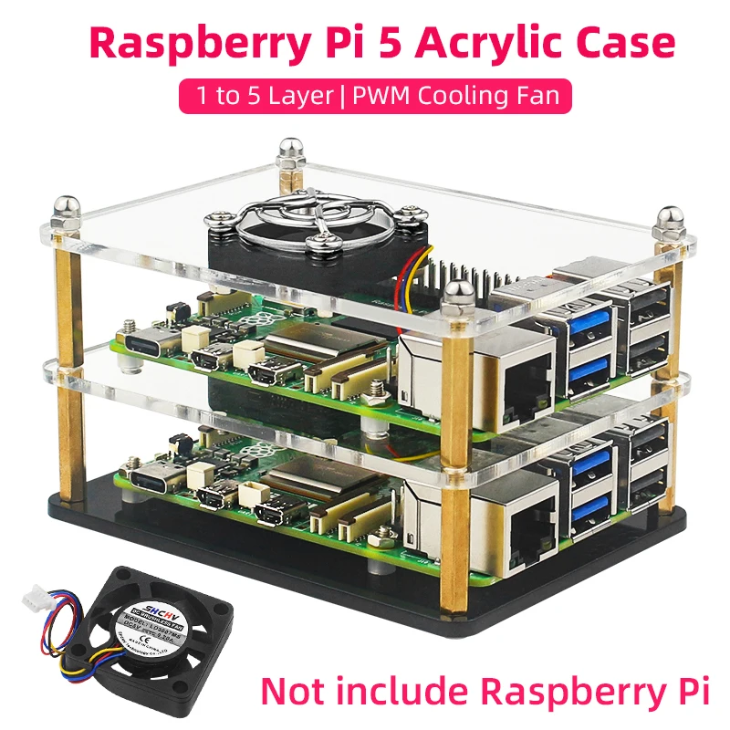 Raspberry Pi 5 Acrylic Case Transparent Shell with PWN Cooling Fan ...