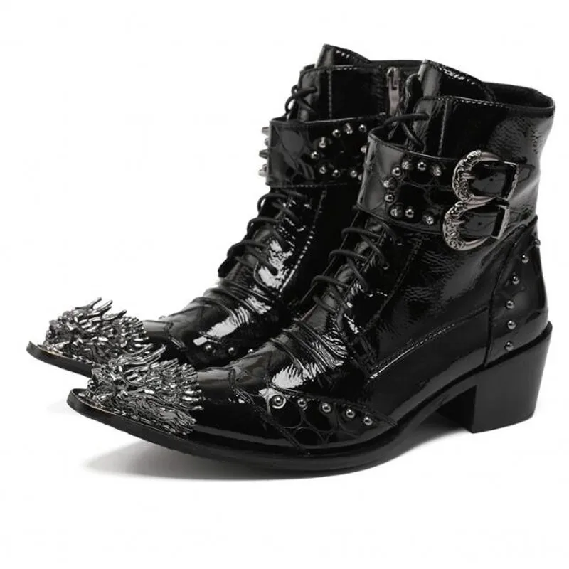 Gold Toe Mens Motorcycle Boots High top Pleated Punk Style Gentlemen ...