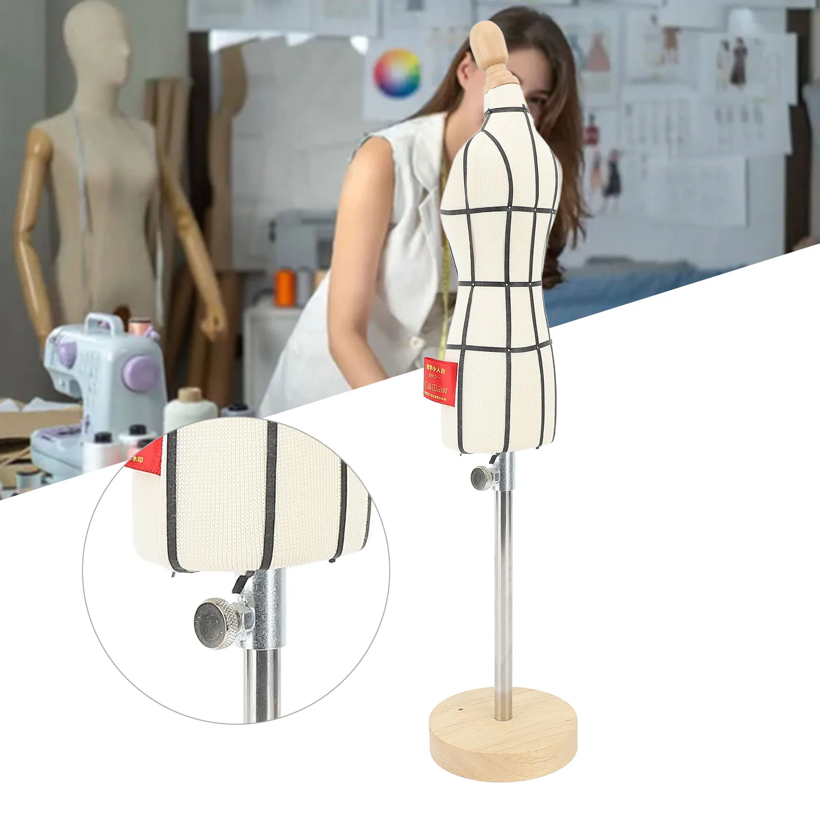 Miniature-Dress-Form-With-Stand-Wood-Base-Sewing-Mannequin-Body ...