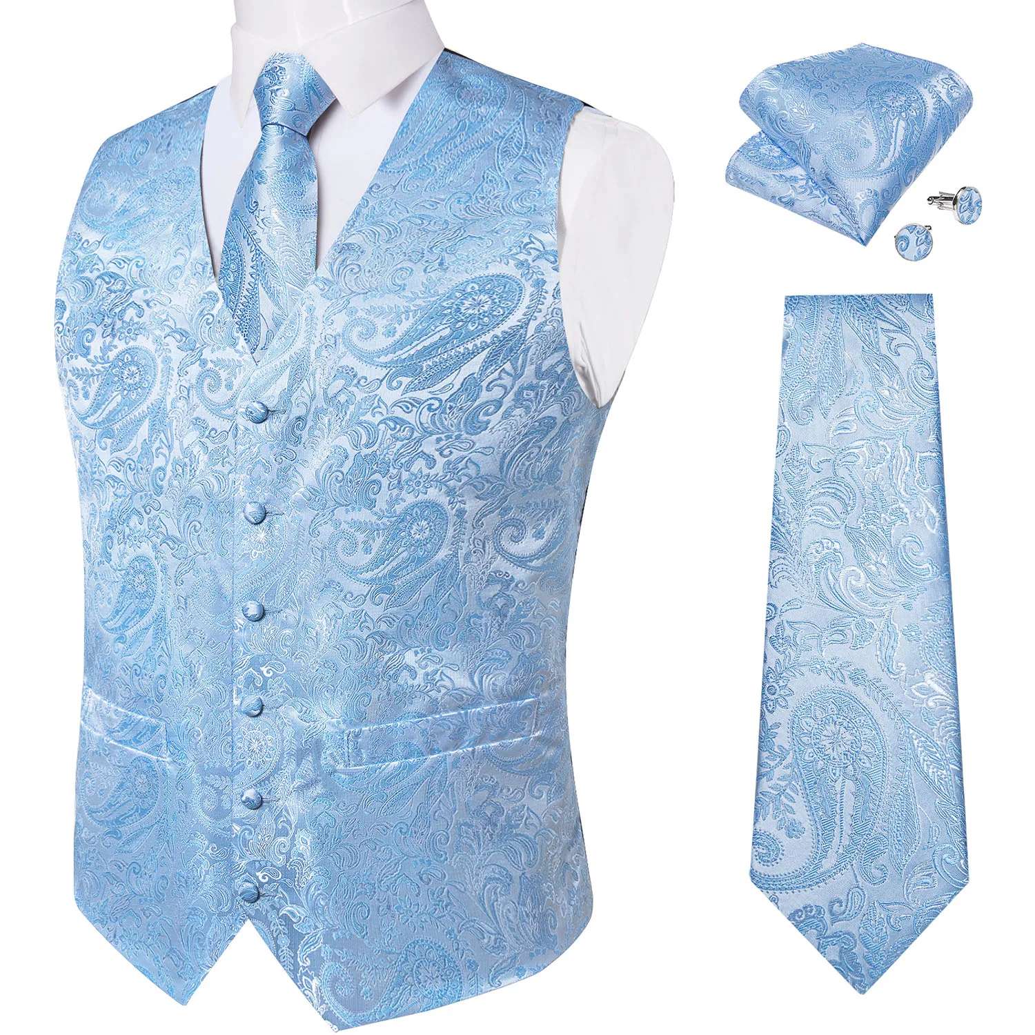 Fashion-Light-Blue-Paisley-Silk-Vests-for-Men-with-Tie-Handkerchief ...