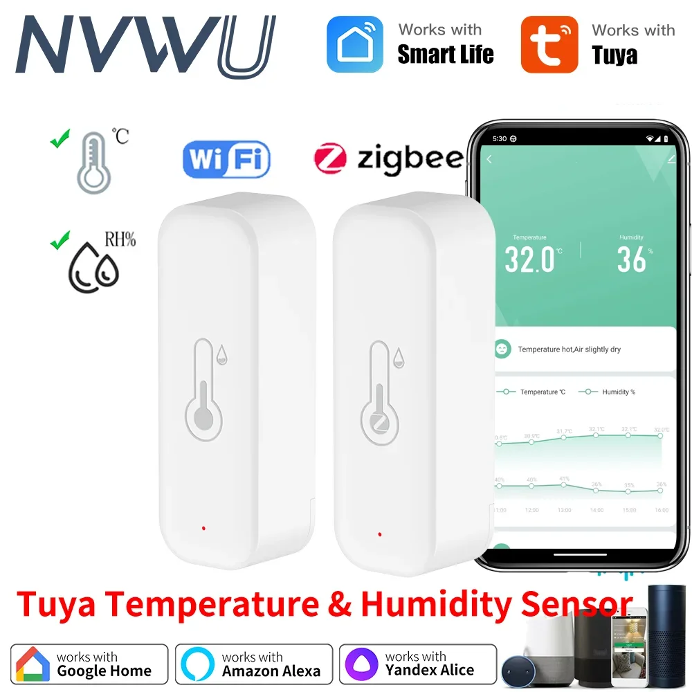 Tuya WiFi Zigbee 3.0 Temperature Humidity Sensor Smart Home Thermometer ...
