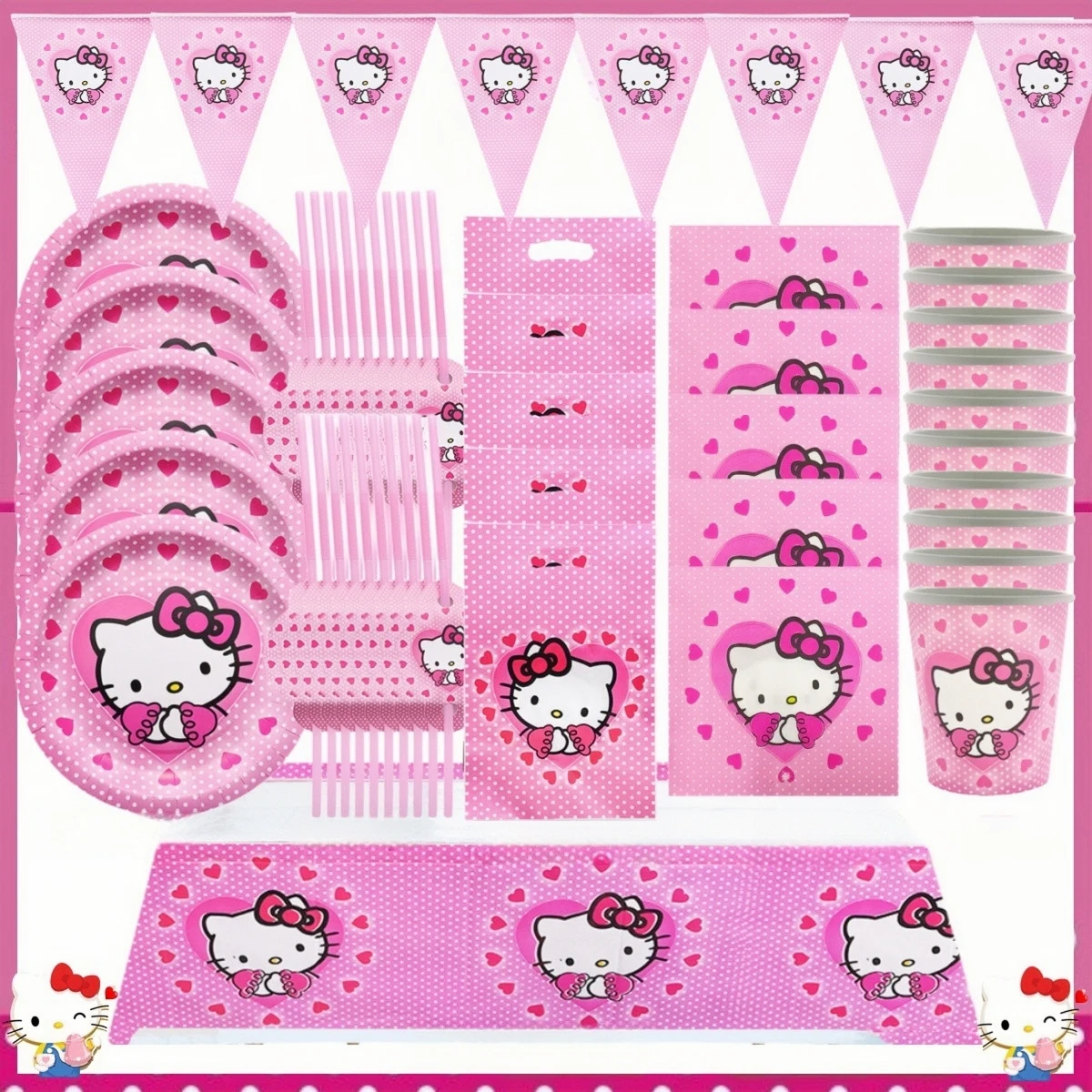 Ol Kitty Happy Birthday Party Decora O Copo Prato Toalha De Mesa Banner