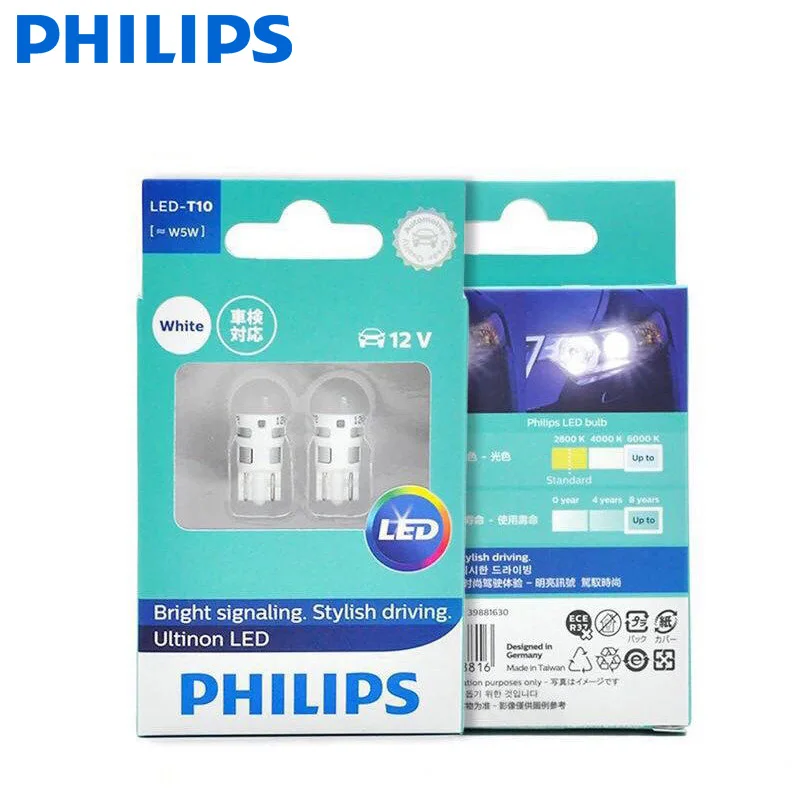 Philips T10 LED 12V W5W 6000K Bright Turn Signals Stylish Driving ...