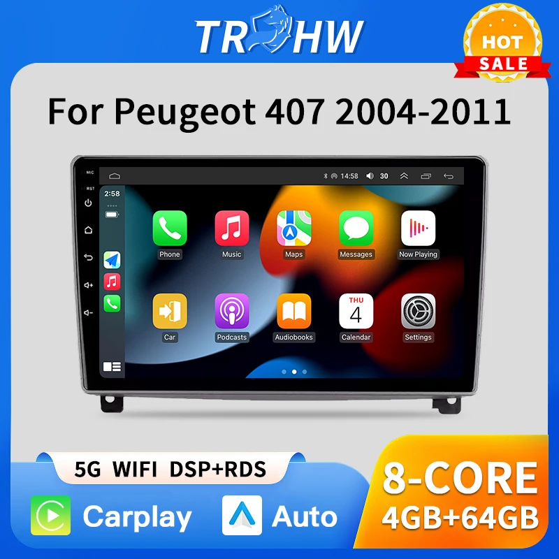 Android-13-Carplay-Stereo-for-Peugeot-407-CC-SW-407CC-2004-2011-Car ...