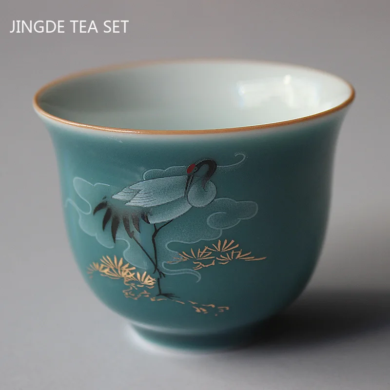 Color Glaze Crane Ceramic Teacup Household Tea Cup Chinese Tea Set Tea Ceremony Accessories ...