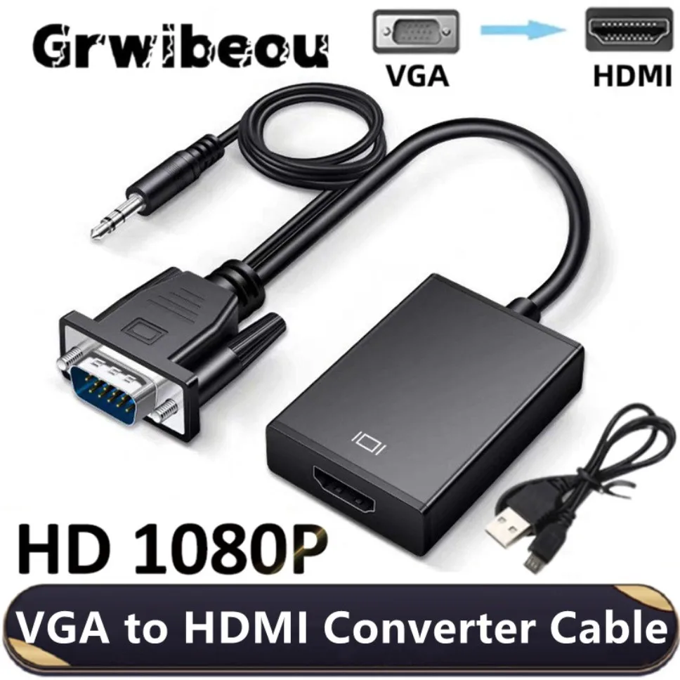 HD-1080P-VGA-to-HDMI-Adapter-Cable-With-3-5mm-Audio-Output-USB-Powered ...