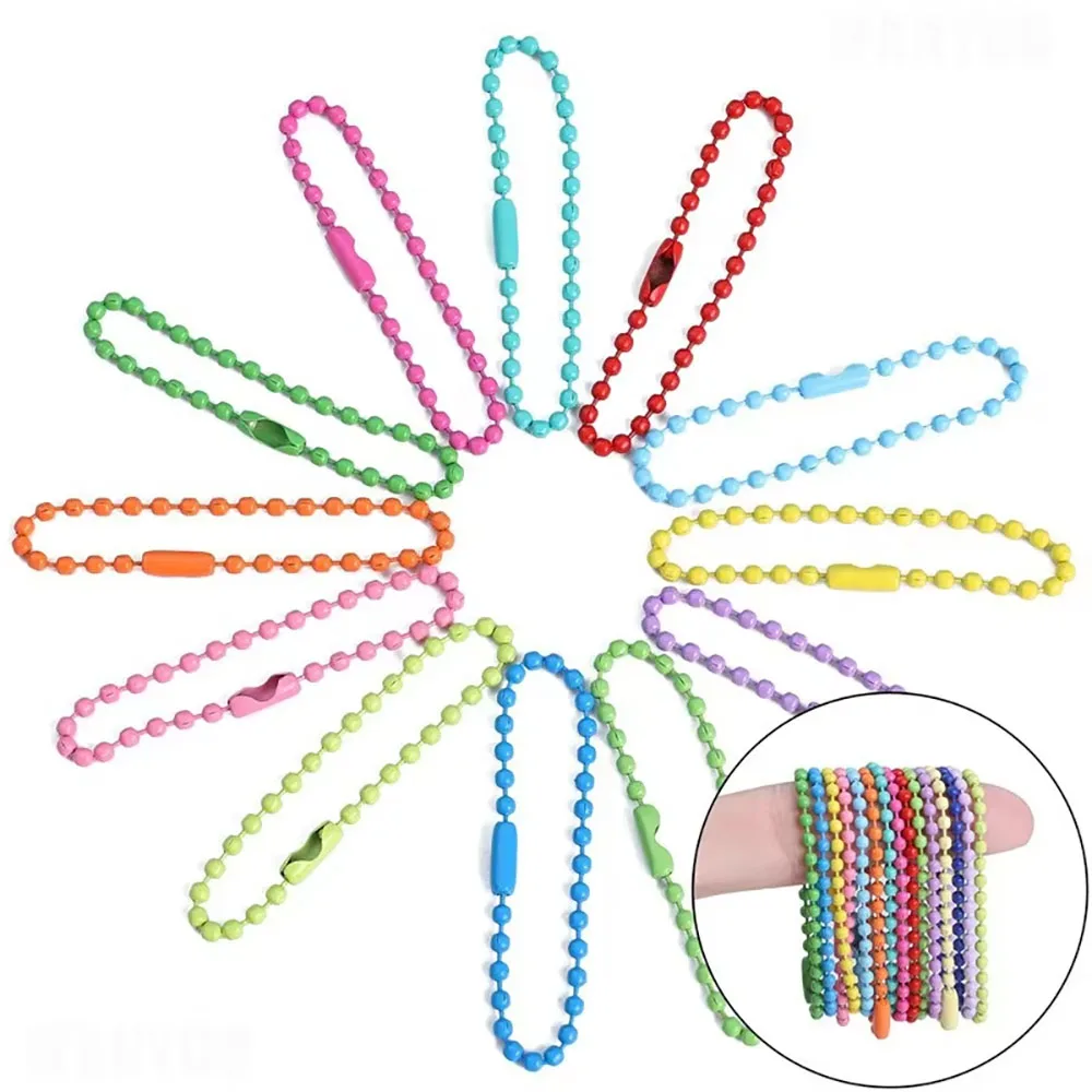 10pcs Colorful Ball Bead Chain Long Bead Connector Keychain Label Hand ...