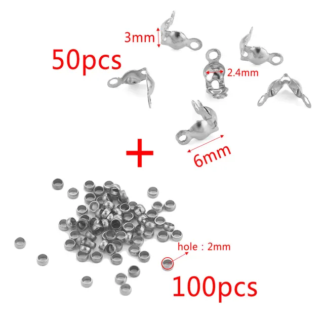 Stainless Steel Crimp End Beads and Clasp Fastener Jewelry Making ...