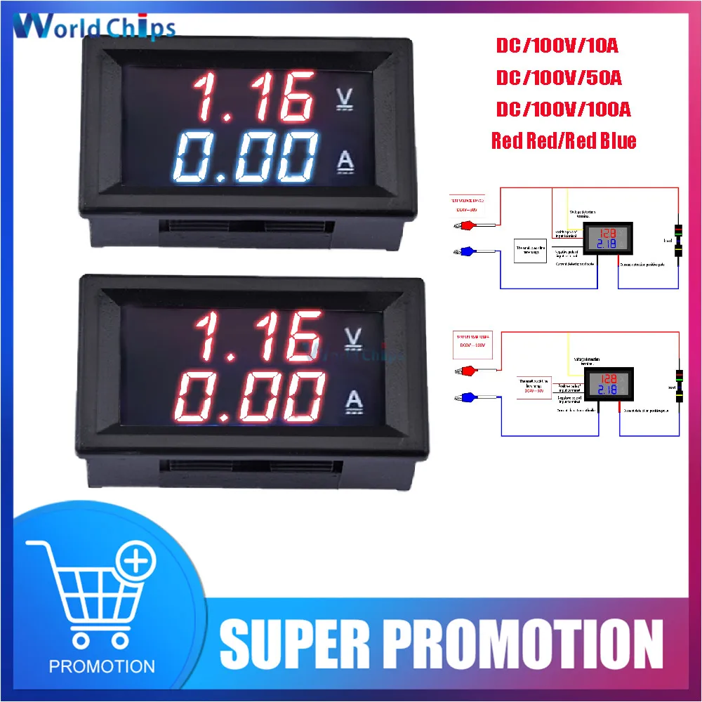 0-28-DC100V-10A-50A-100A-Calibrated-Mini-Digital-Voltmeter-Ammeter-LED ...