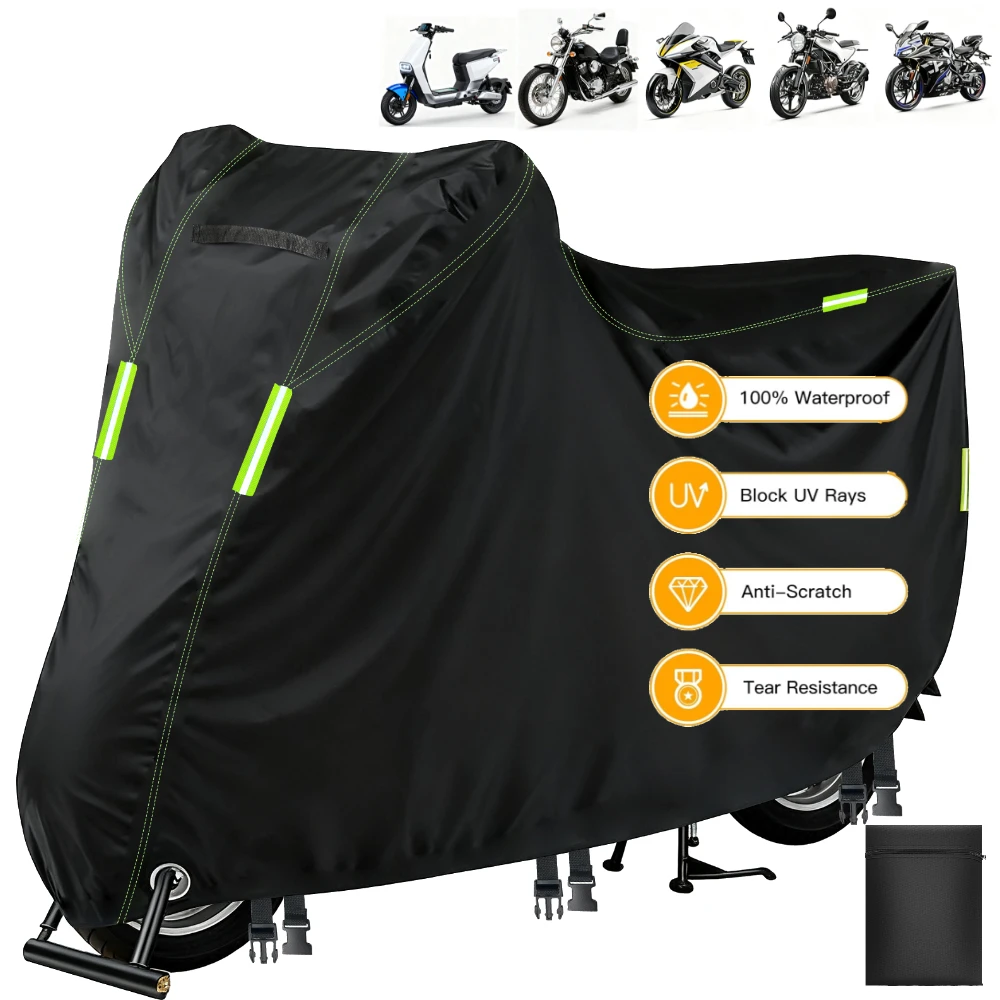Motorbike Cover Waterproof Outdoor Heavy Duty 210D Universal Motorcycle ...