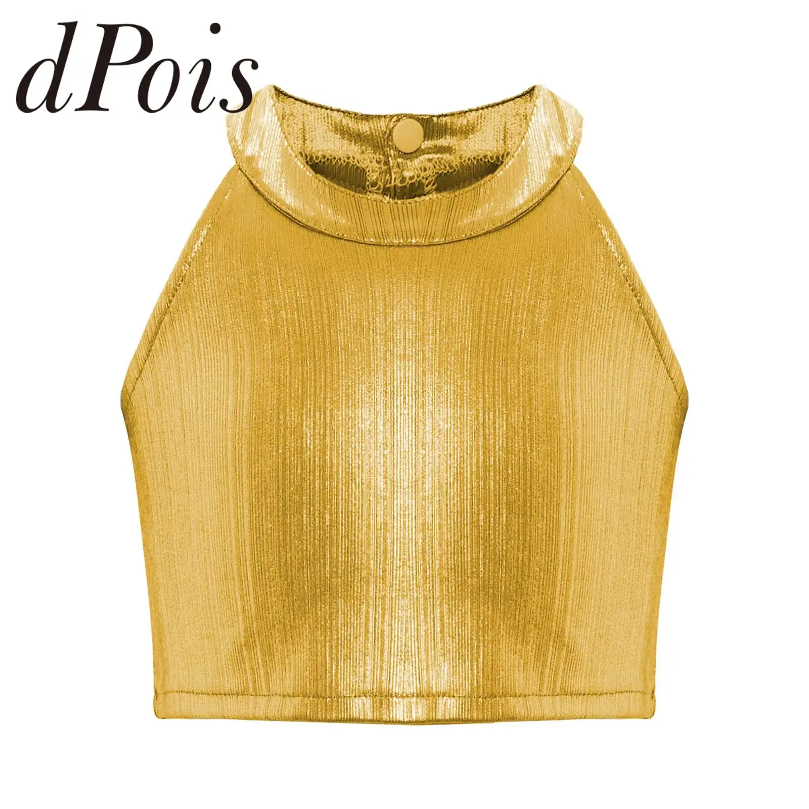 Kids Metallic Tops for Girls Sleeveless Crop Top Shimmery Tank Tops for ...