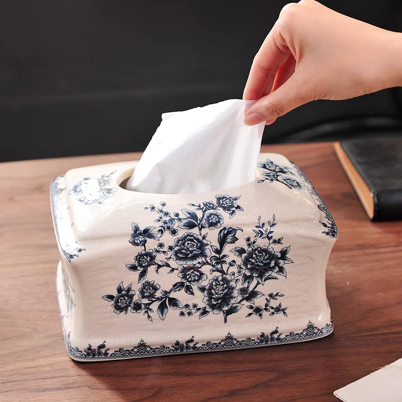 Ceramic Tissue Box Blue and White Porcelain Pattern Tissue Box Holder ...
