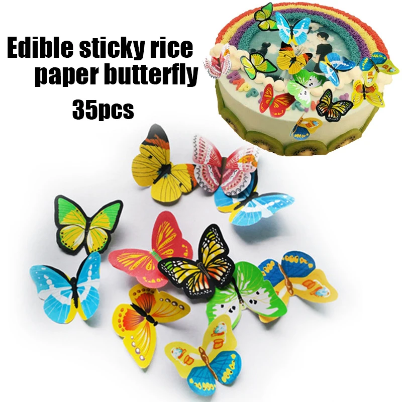 35pcs-Butterfly-Cupcake-Toppers-Rice-Paper-Cake-Dessert-Decoration-For ...