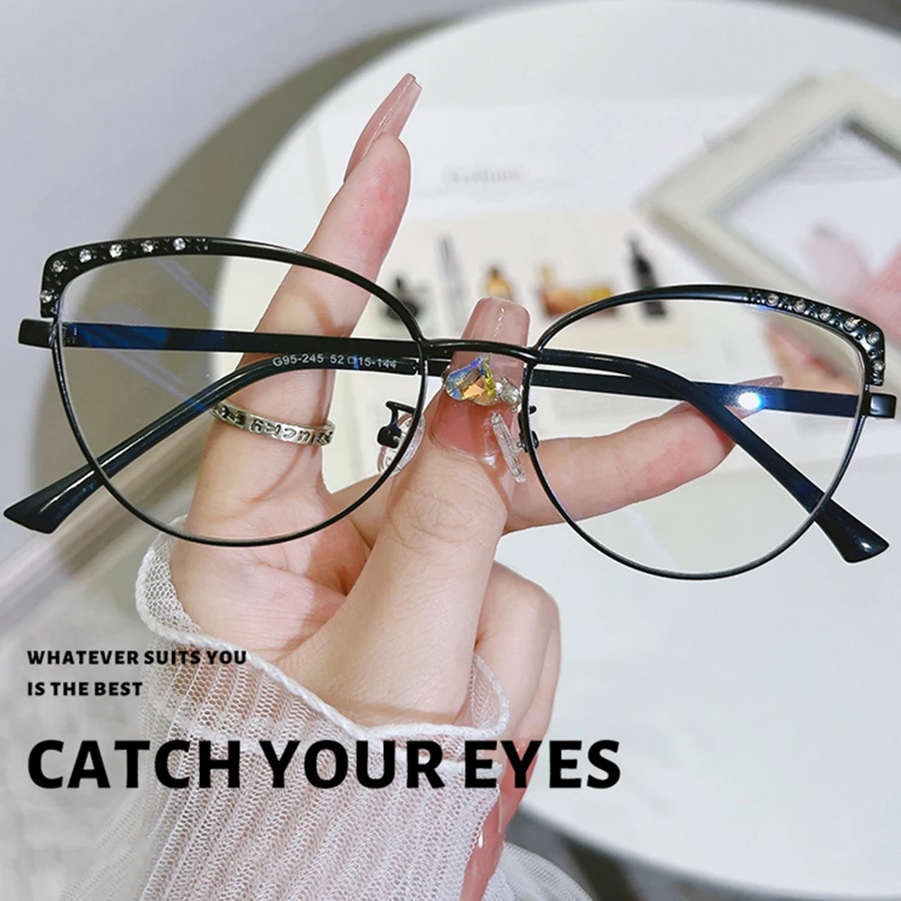 New-Cat-Eye-Diamond-Metal-Glasses-Frame-Myopia-Frames-Optical-Eye ...