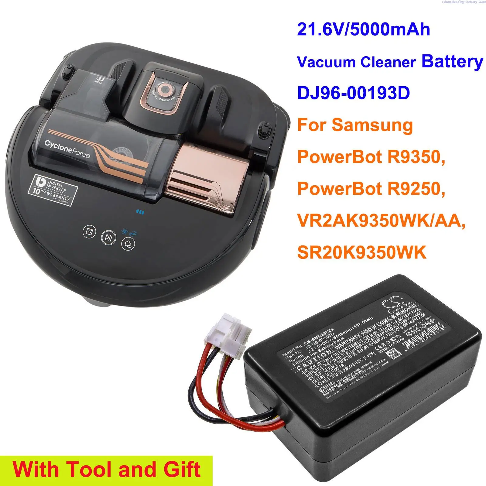 Cameron Sino 21.6V/ 5000mAh Vacuum Battery DJ96-00193D for Samsung ...