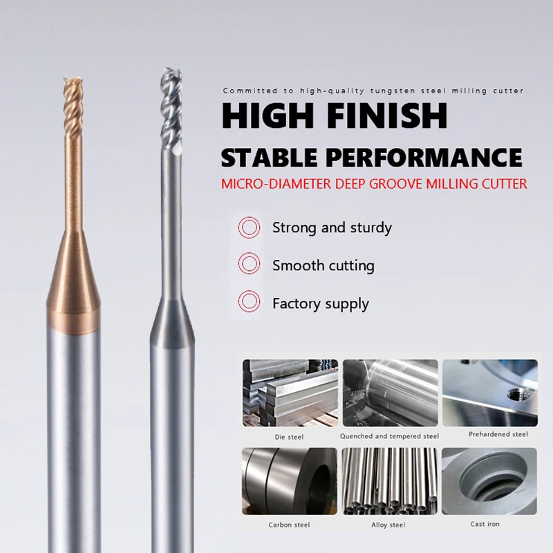Micro Corner Radius End Mill With Long Neck 0.3-2.5 Mini Carbide Cnc ...