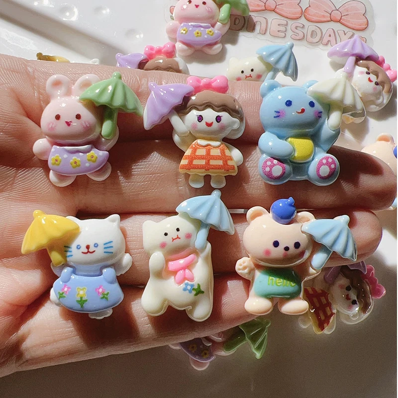 10Pcs-Cute-Animals-Cat-Bear-Rabbit-Charms-European-Resin-Girl-Umbrella ...