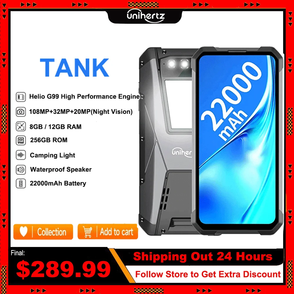 Unihertz TANK Rugged Night Vision Smartphone, Cell Phone, Mobile Phone, 22000 mAh, 8GB, 256GB ...