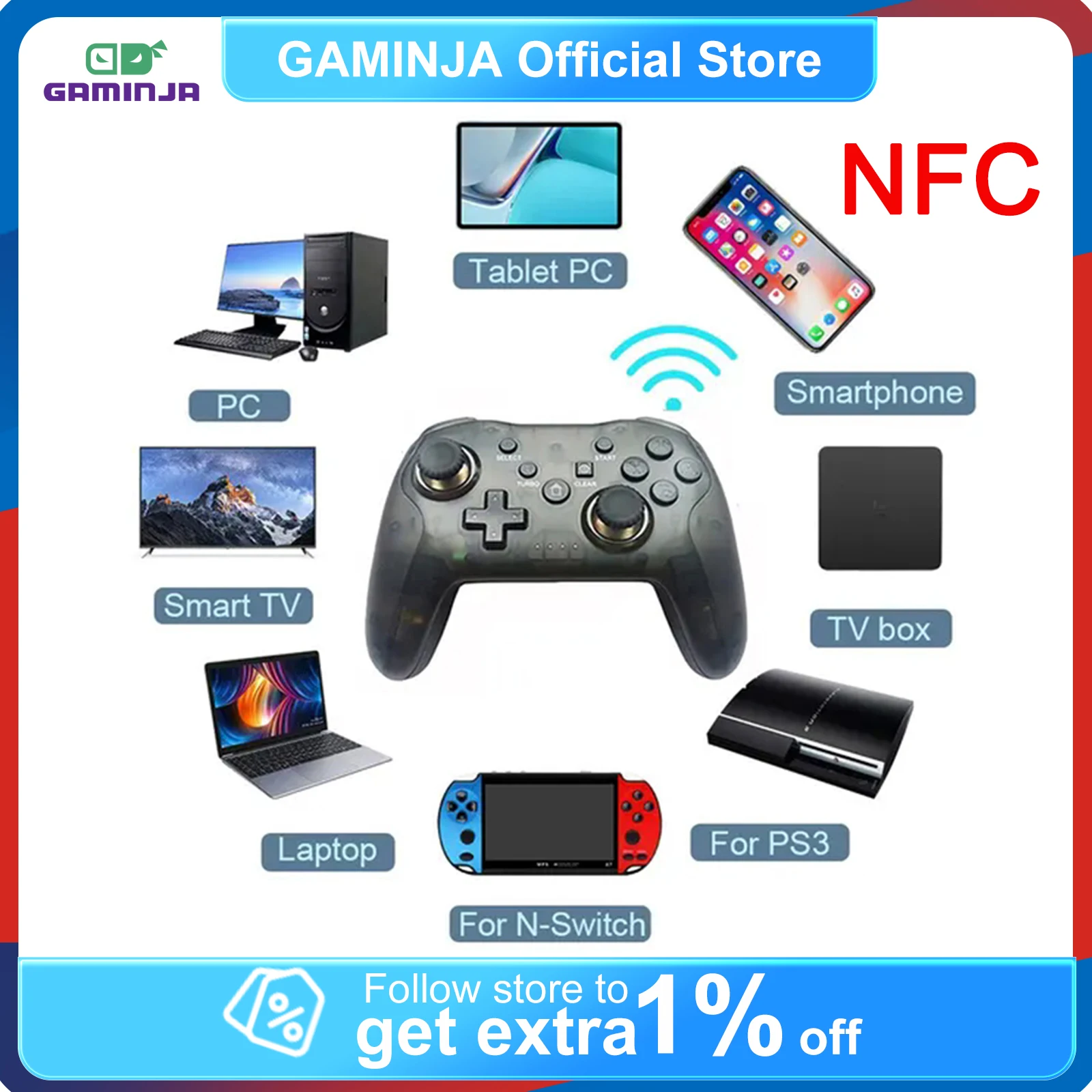 GAMINJA-NFC-Controlador-sem-fio-gamepad-bluetooth-joystick-de-vibra-o ...