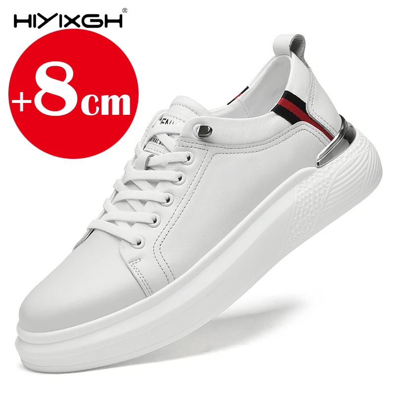 Genuine leather men's height-enhancing shoes men's white sneakers men's ...