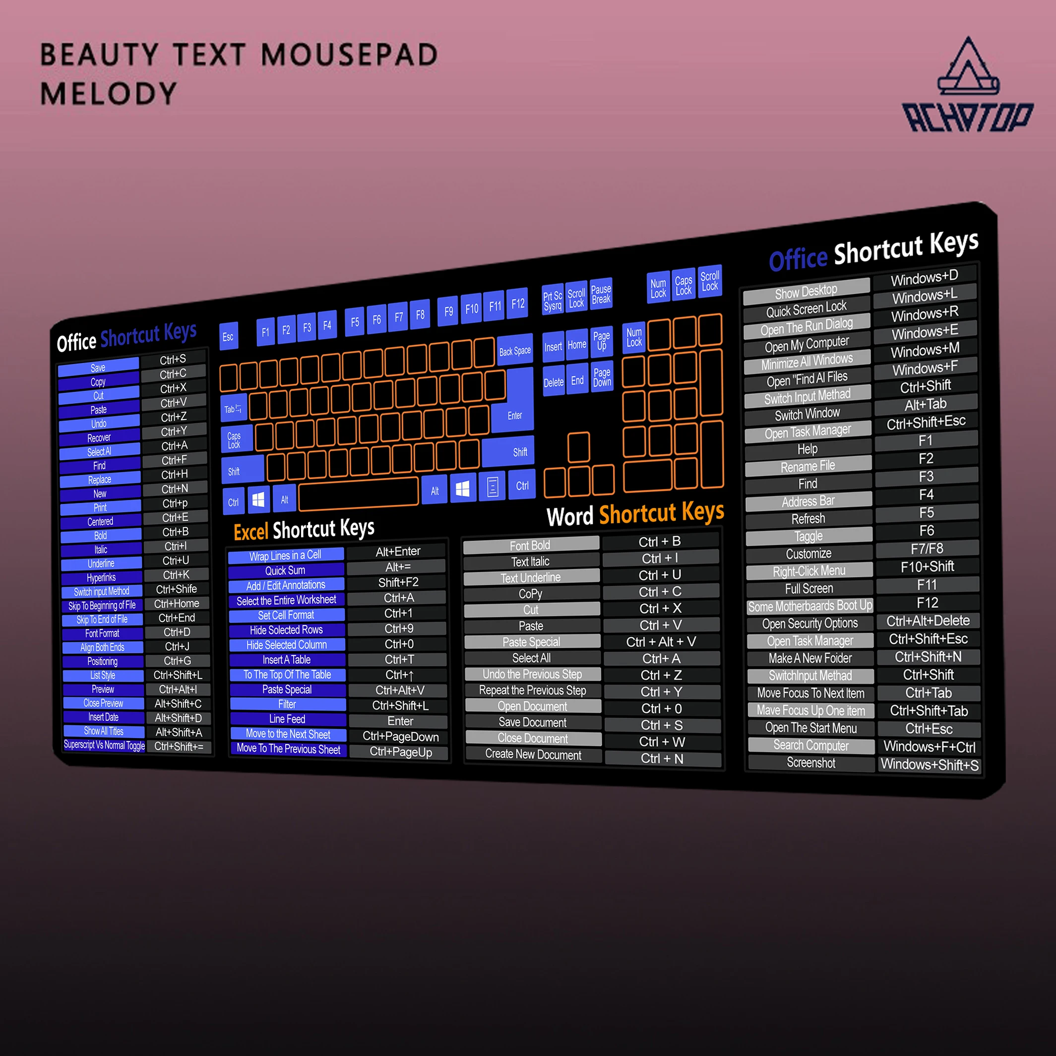 Excel-Shortcuts-Pattern-Large-Gaming-Mouse-Pad-Office-Desk-Mat-Computer ...