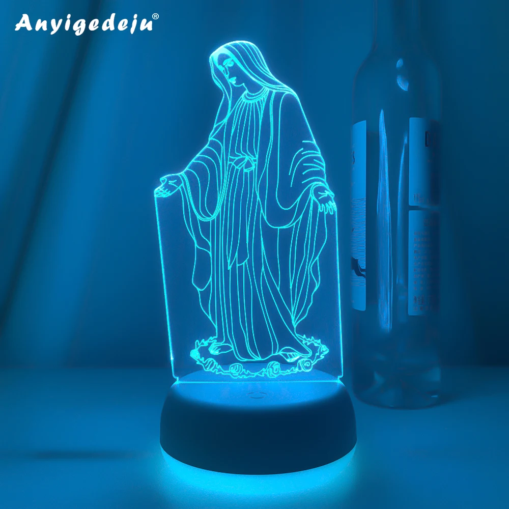 Acrylic-3D-LED-Night-Light-Blessed-Virgin-Mary-Touch-7-Color-Changing ...
