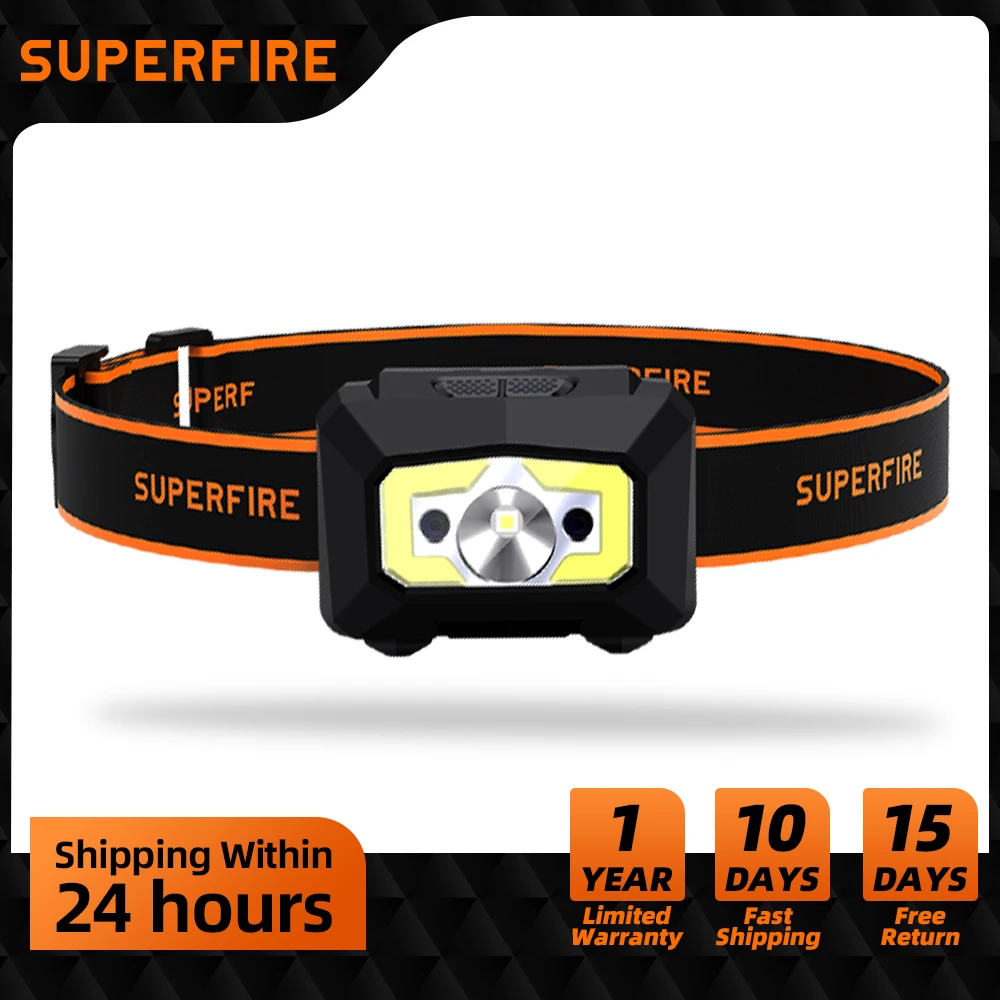 SUPERFIRE Mini LED COB Headlamp High Power Rechargeable Head Lamp Headlight Sensor Head Light ...
