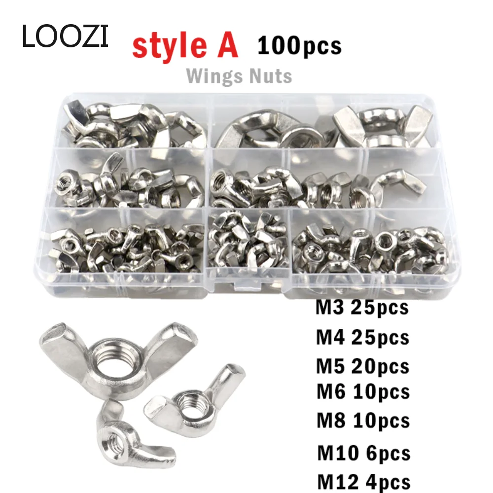 Butterfly-Nut-50-100pcs-M3-M4-M5-M6-M8-M10-M12-Wing-Nut-Assortment-Kit ...