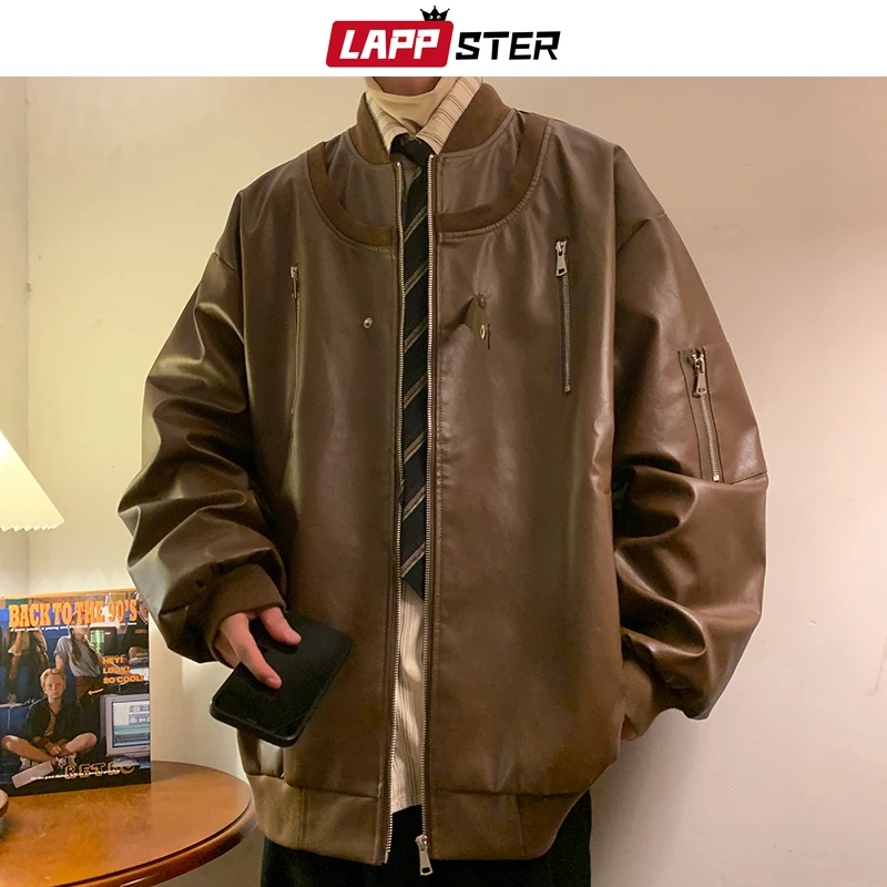 LAPPSTER-Zipper-Motorcycle-Brown-Leather-Jacket-New-In-Jackets-Black ...
