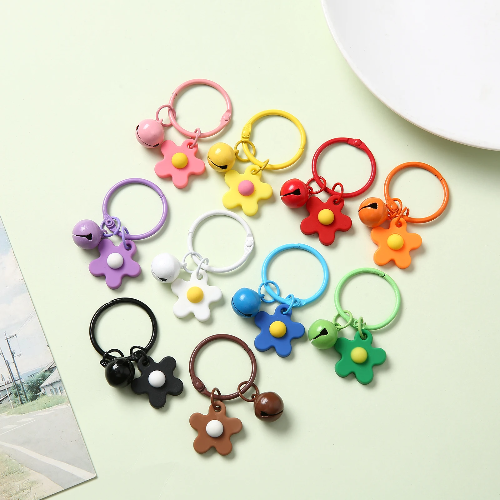1/5/10/20 pcs Sweet Flower Keyrings Candy Color Keychain Pandent Keys ...
