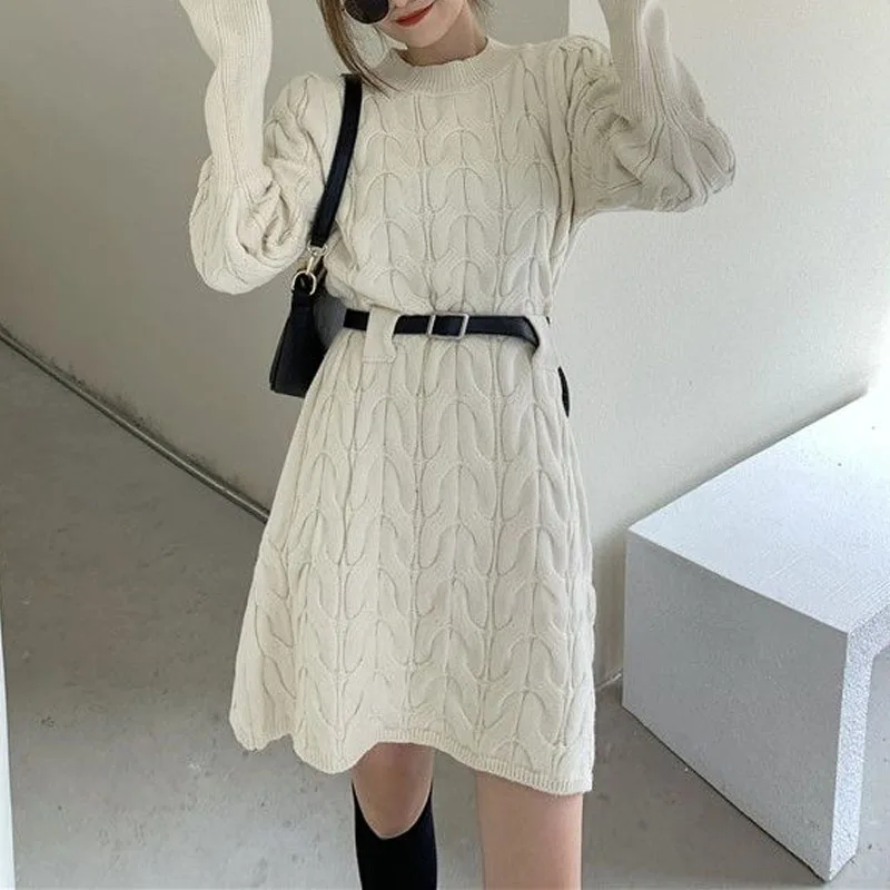 Women-Autumn-and-Winter-Korean-New-O-Neck-Pullover-Dress-Fashion-Screw ...