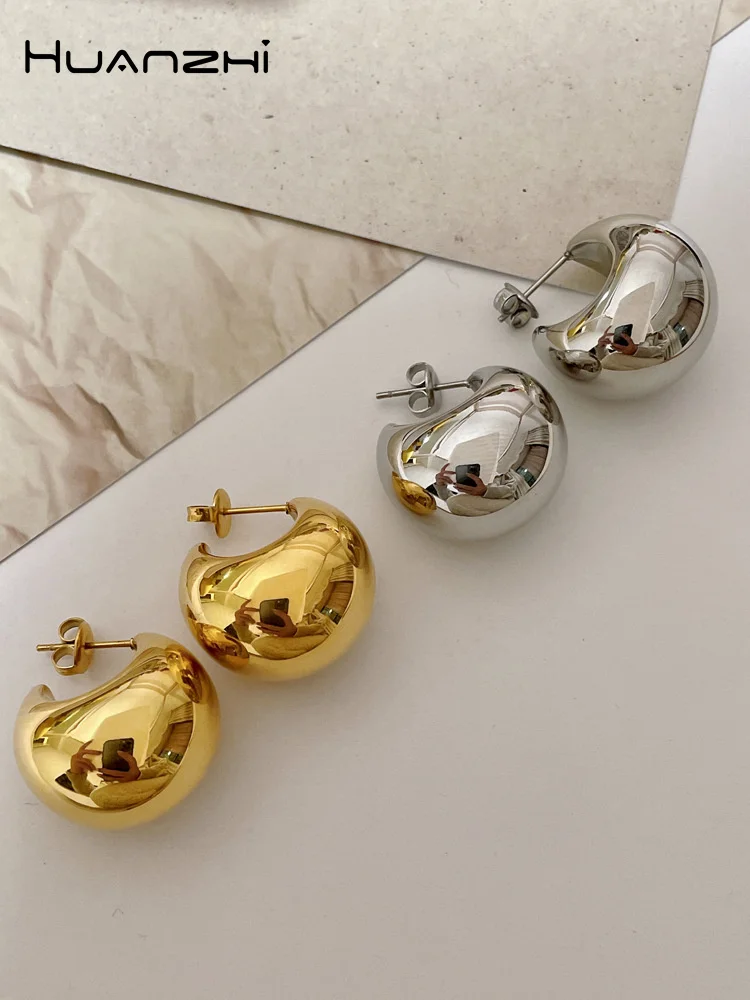 HUANZHI-Golden-Color-Ball-Earrings-Semi-Circle-Thick-C-Shaped-Hollow ...