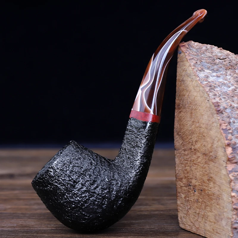 MUXIANG-Handmade-Heather-Wood-Tomato-Pipe-Black-Sandblasted-Diplomat ...