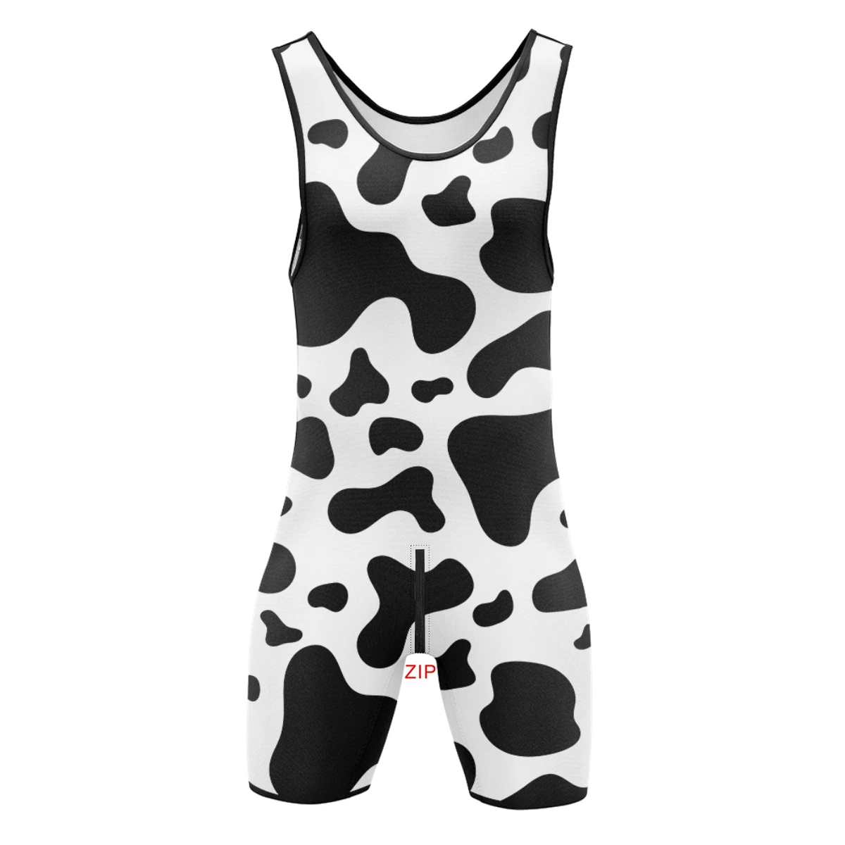 Men's Zipper Singlets Cow Print Sexyman Fun Sleepwear One-Piece ...