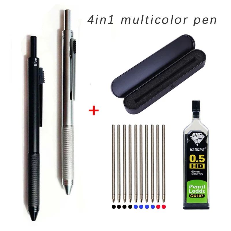4-In-1-Multicolor-Metal-Pen-with-3-Colors-Ball-Pen-Refills-and ...