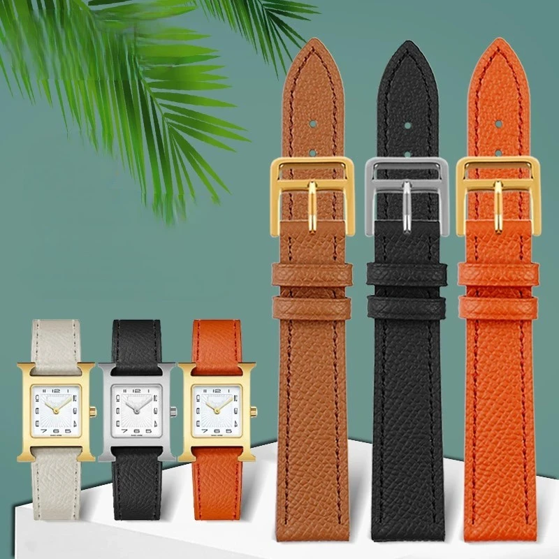 For-Hermes-H-Genuine-Leather-Watchband-HOUR-Series-Square-Dial-Thin ...
