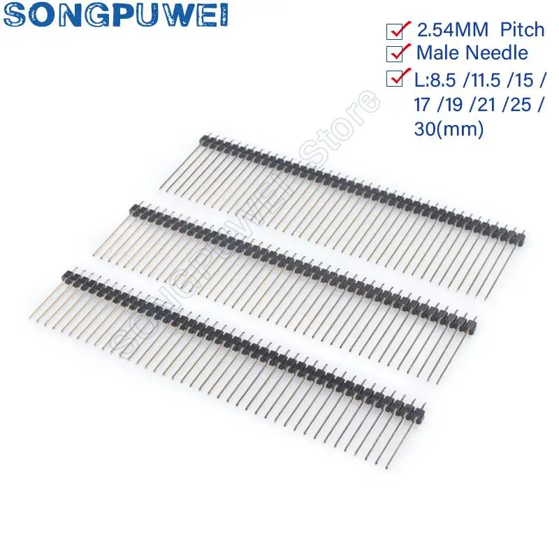10PCS-2-54mm-40-Pin-Single-Row-Male-Connector-PCB-Board-Pin-Header-Long ...