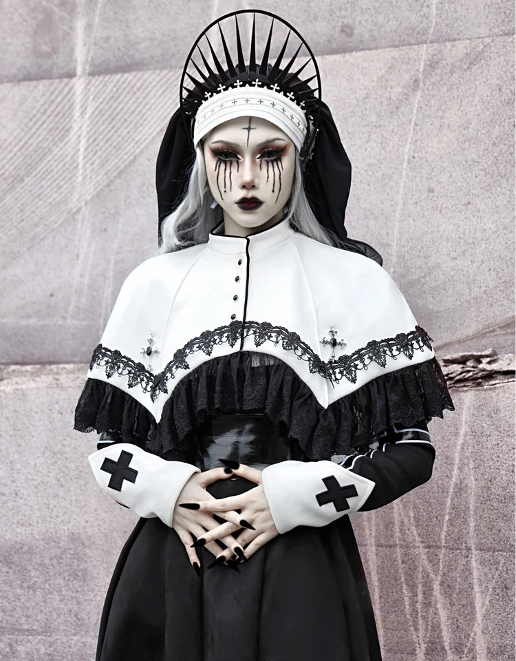 Blood Supply Original Nun Gothic White Cape Cloak Halloween Suede Cross ...