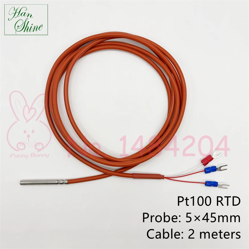 Temperature Sensor Pt100 3 Wire Silicone Cable 2m RTD Probe 5mm * 45mm ...