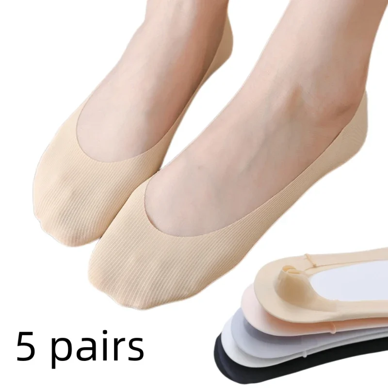 5pairs-Silk-Socks-for-Women-Fashion-Breathable-Invisible-Non-slip ...