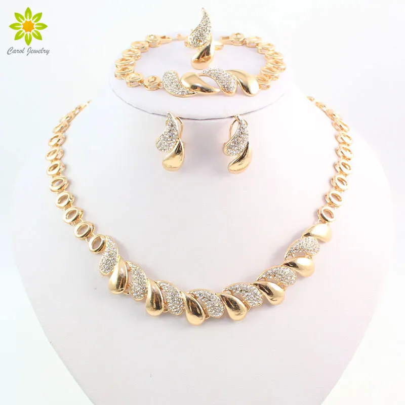 Fashion-Women-African-Gold-Color-Necklace-Earrings-Set-Party-Bridal ...