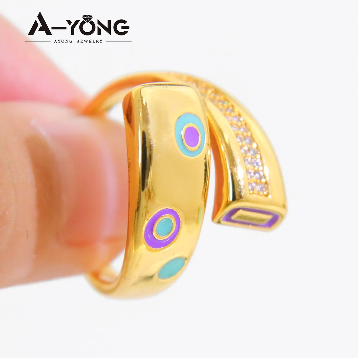 Luxury-Zircon-Gold-Rings-18k-Copper-Golden-Plated-Enamel-Color-Women ...