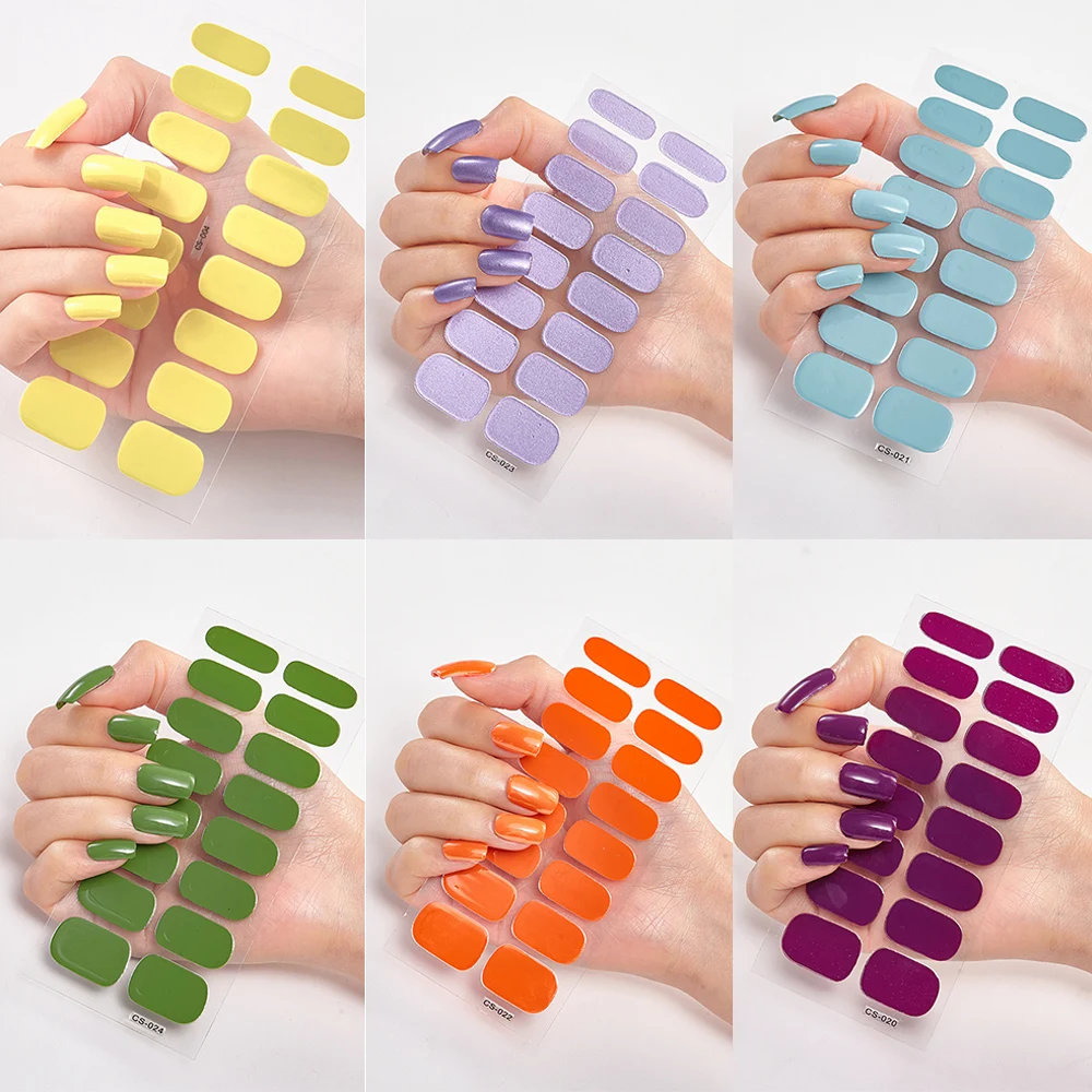 Semi-Cured-Gel-Solid-Color-Nail-Art-Stickers-Full-Cover-Glillter-Bright ...