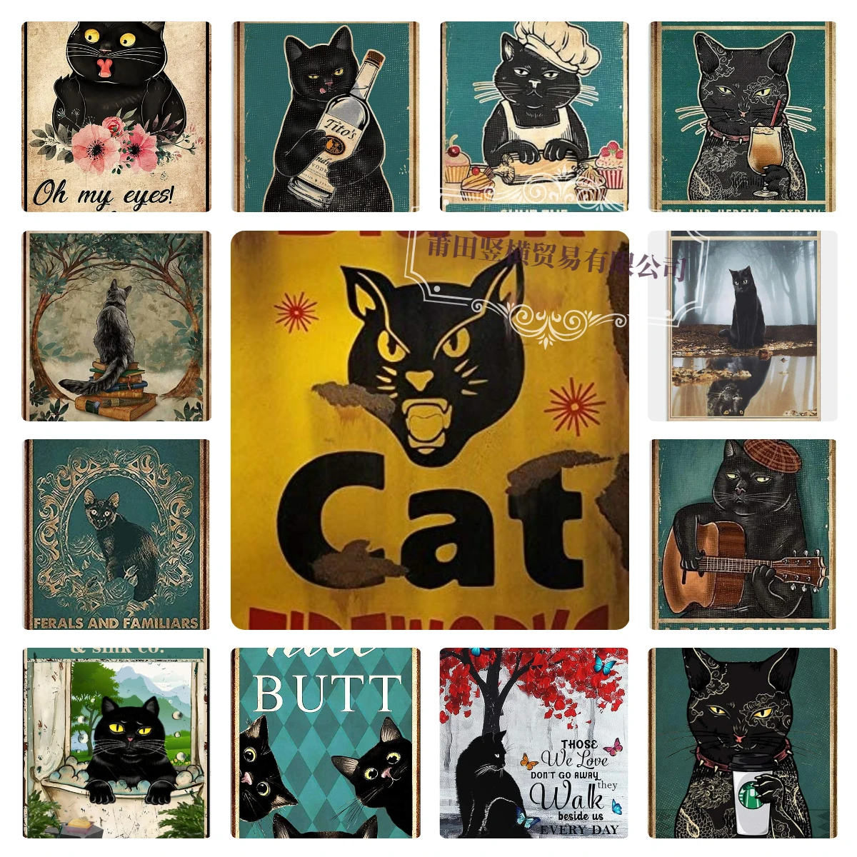 Tin-Sign-Vintage-Black-Cat-Cat-Lovers-Gift-Vintage-Metal-Sign-Plaque ...