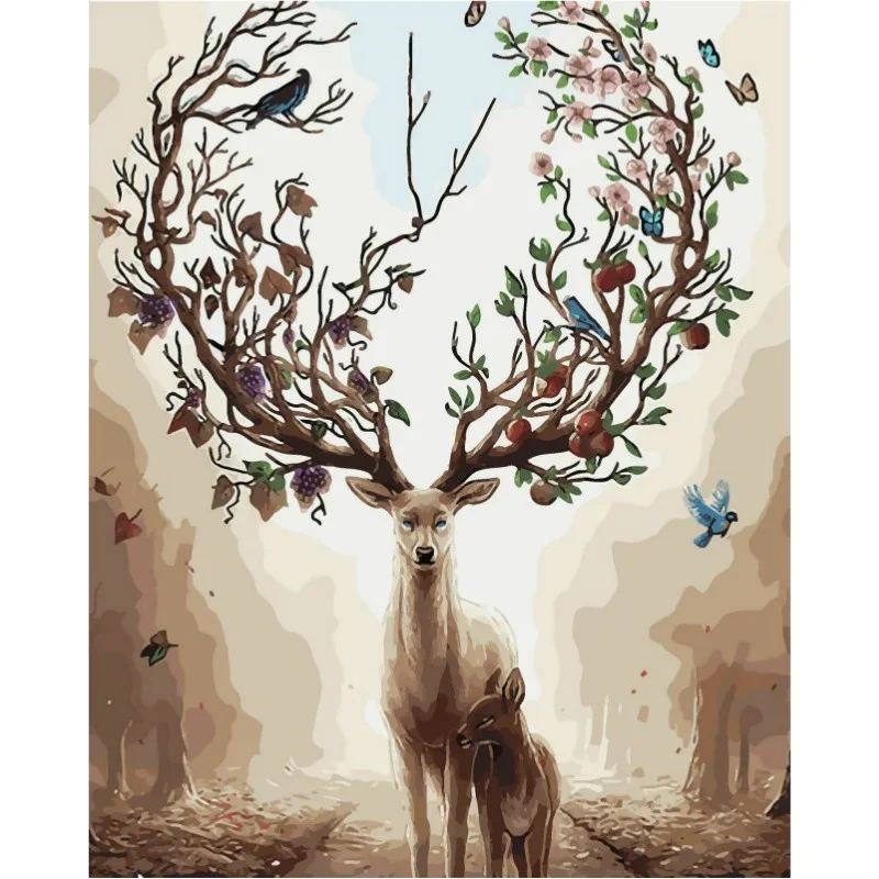Deer Reindeer Sika DIY Digital Oil Painting By Numbers Paint Drawing ...