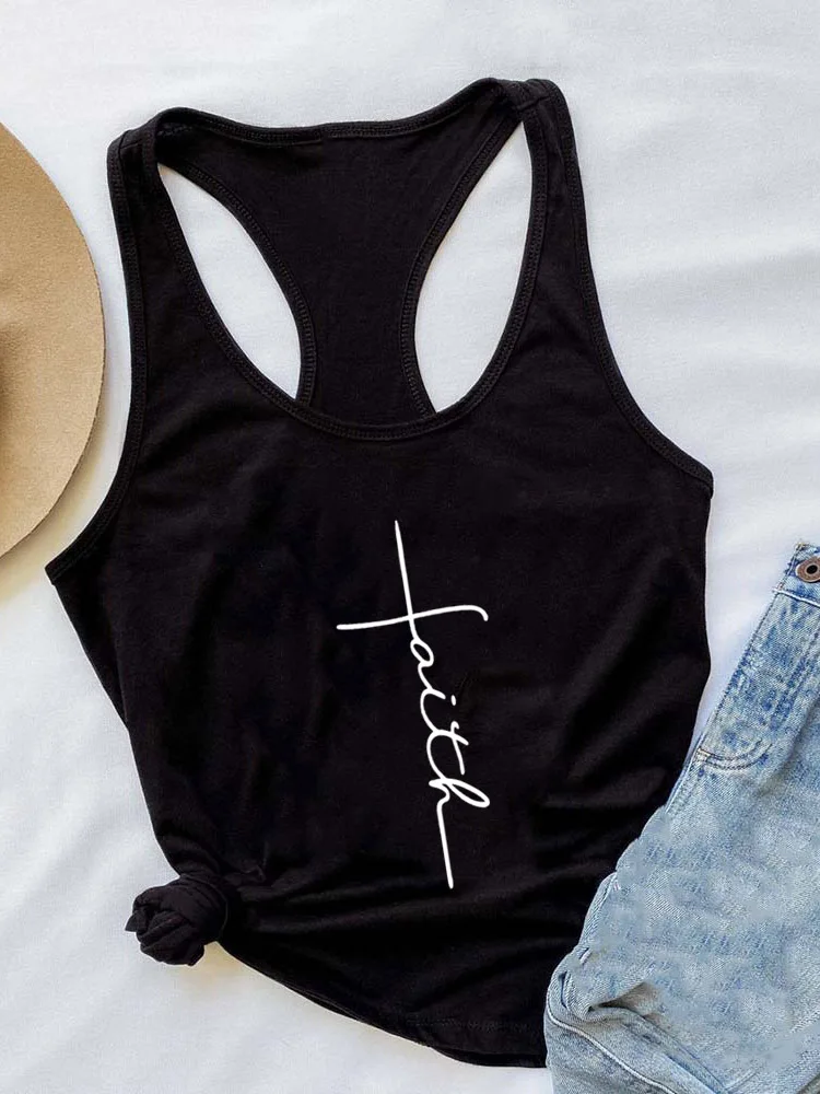 Womens-Summer-Racerback-Graphic-Tank-Tops-Twist-Criss-Faith-Workout ...