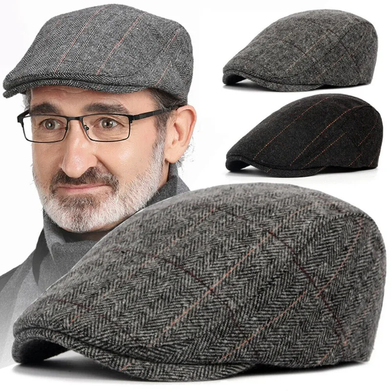 Fashion Men's Cotton Plaid Berets Caps for Men Women Middle-Aged Autumn ...