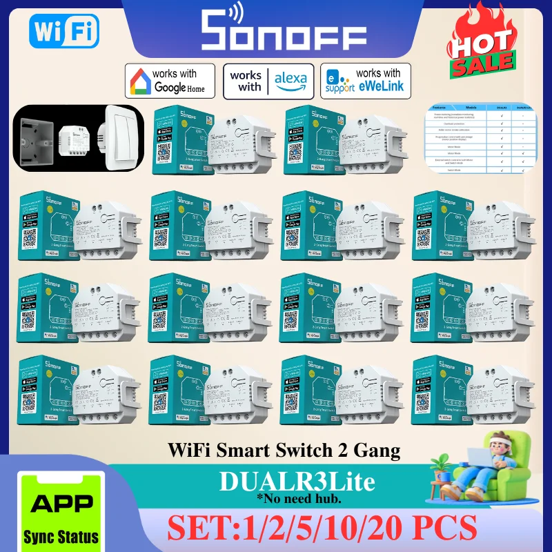SONOFF DUAL R3 Lite MINI WiFi Smart Switch 2 Gang Dual Relay Module 1 ...
