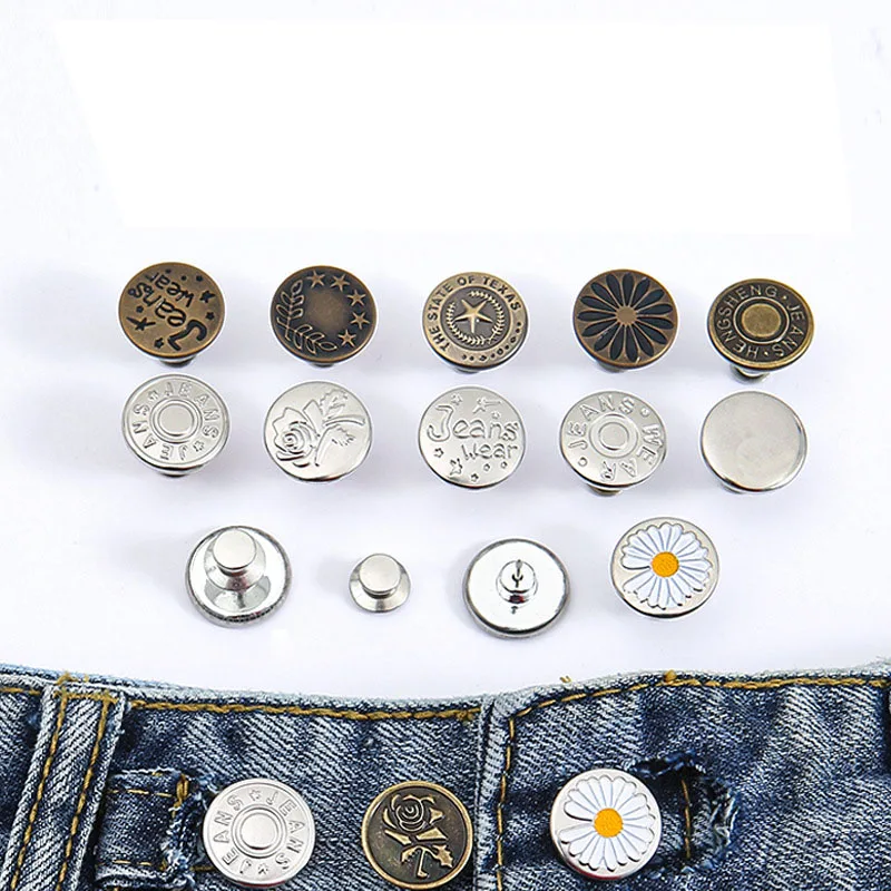 10-PCS-Metal-Button-17mm-Nail-free-Screw-Free-Detachable-Jeans-Change ...